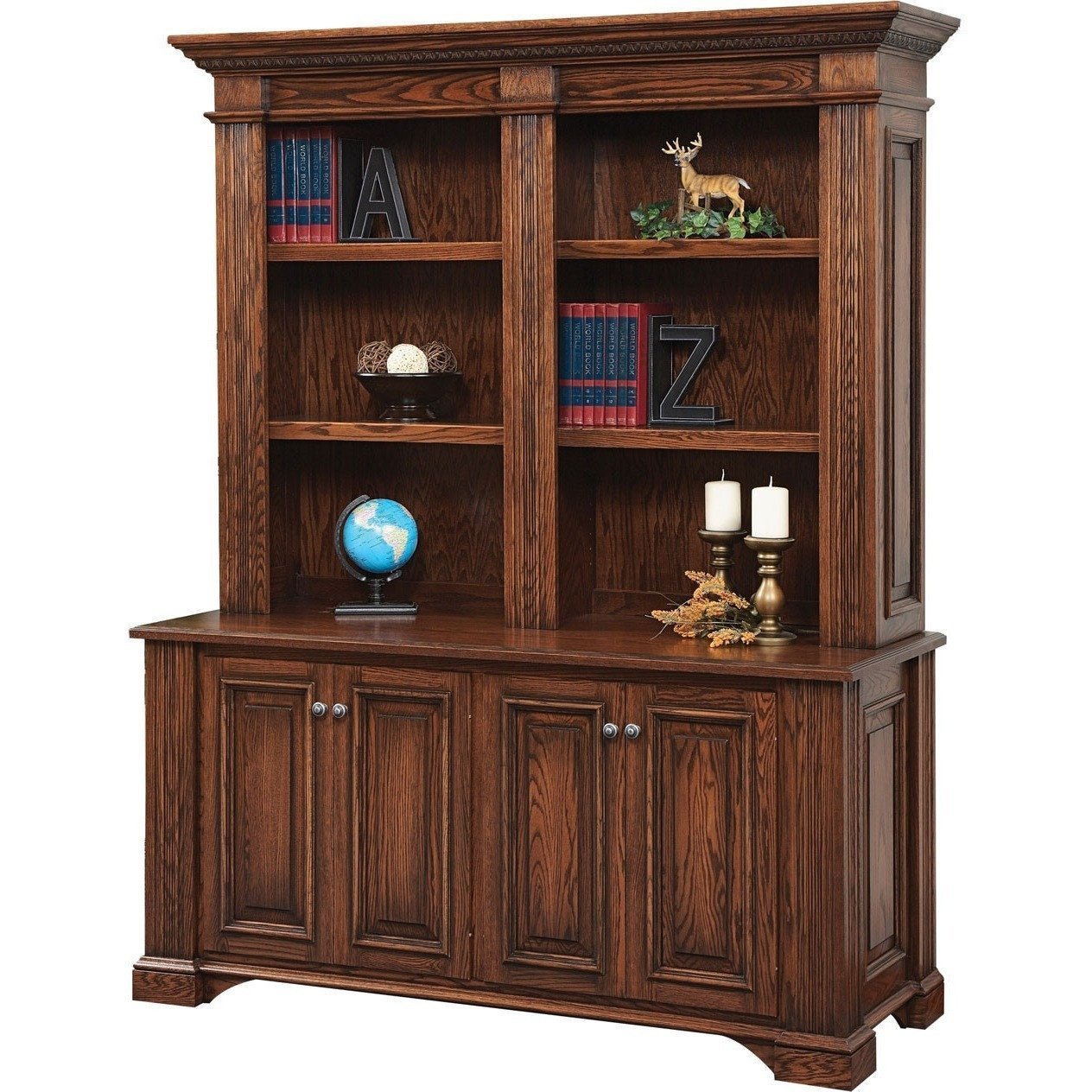 QW Amish Lincoln Office Double Door Base Bookshelf Hutch Quality Woods Furniture